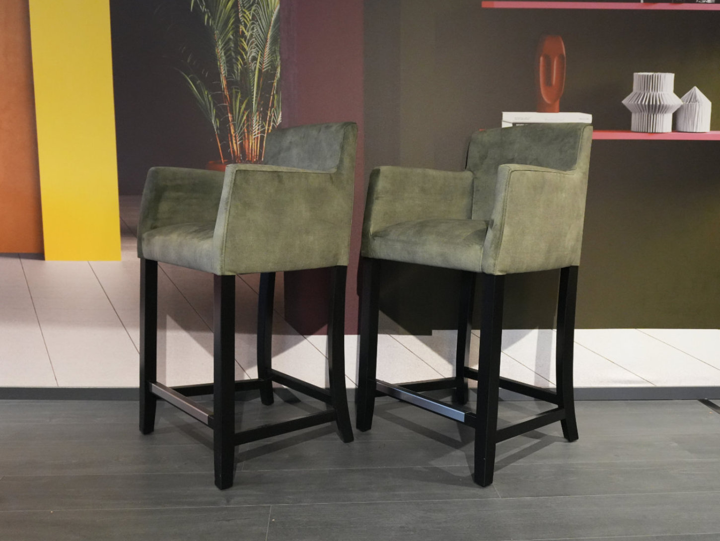 Ex-Display Set of 2 Delfo Bar Stools - Green Fabric | Cadira