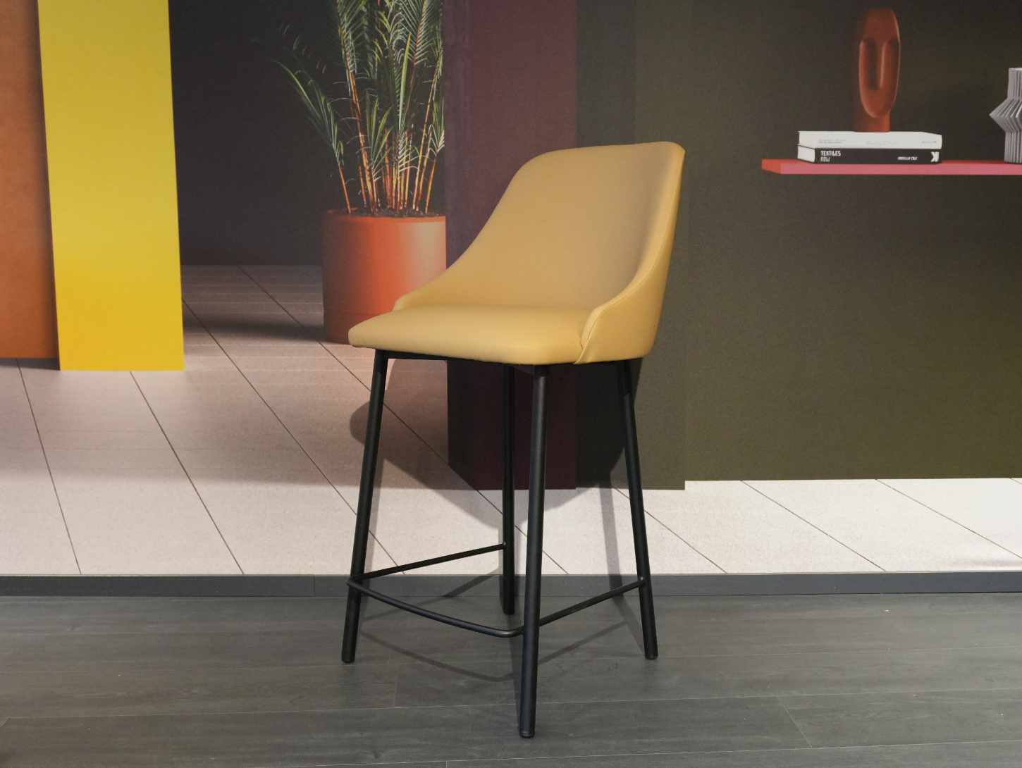 Ex-Display Luisa Bar Stool - Yellow Faux Leather | cadira