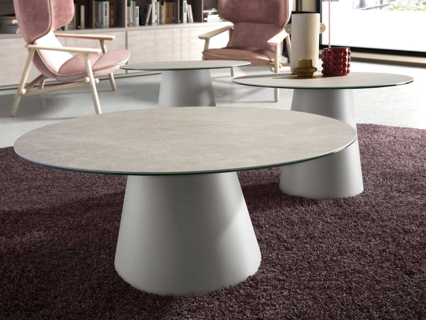 Vega Round Ceramic Coffee Table with Steel Base | cadira