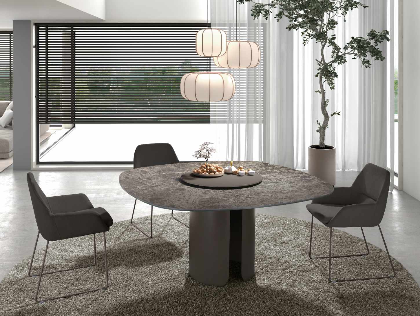 Loop Rounded Ceramic Dining Table with Modern Frame | cadira